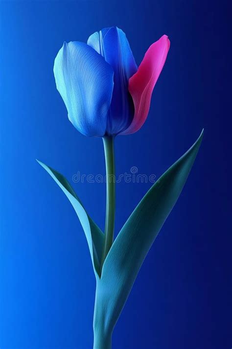 Blue And Pink Tulip Against A Blue Background Stock Illustration