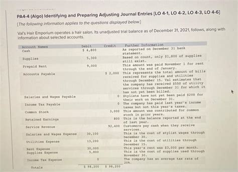 Solved Pa4 4 Algo Identifying And Preparing Adjusting