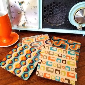Mid Century Coaster Geometric Coaster Wood Coaster Set Floral