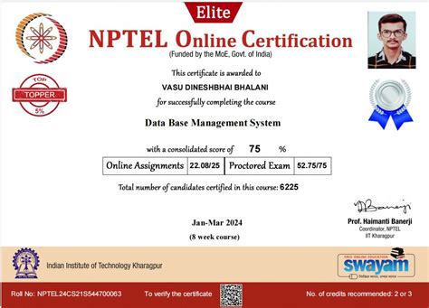 vasu bhalani on linkedin nptel dbms