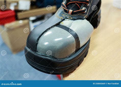 Steel Toe Cap Is A Steel Plate On The Toe Of Safety Shoes Stock Image