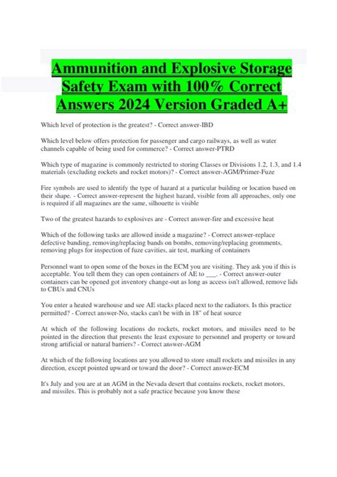 ammunition and explosive storage safety exam with 100 correct answers