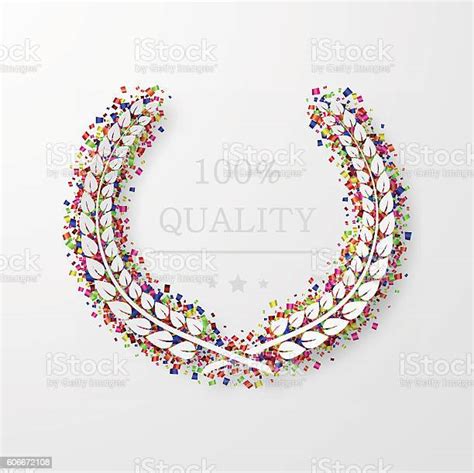 Vector Modern Laurel Wreath With Confetti On White向量圖形及更多保安圖片 保安 彩色