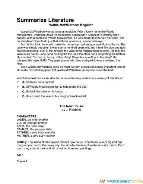 Summarizing Worksheet Zone