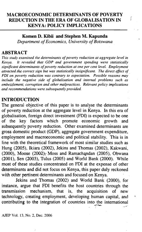 Pdf Macroeconomic Determinants Of Poverty Reduction In The Era Of Globalisation In Kenya