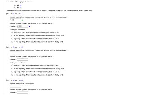 Solved Consider The Following Hypothesis Test H0 H â‰¥ 45 A Sample Of 36 Is Used Identify