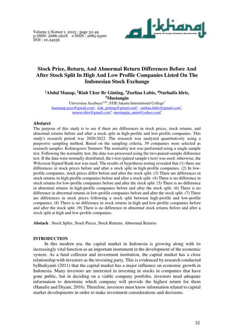 pdf stock price return and abnormal return differences before and