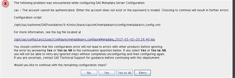 Sas The Account Cannot Be Authenticated During Metadata Config Step