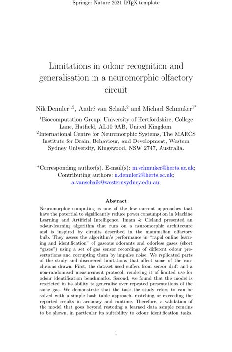 Pdf Limitations In Odour Recognition And Generalisation In A