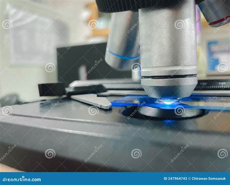 Close Up Objective Lens Of Microscope Stock Image Image Of Doctor Experiment 247964743