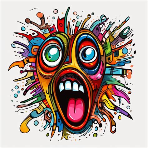 Explosive and Chaotic Cartoon Monster Face with Vibrant Movement Stock ...