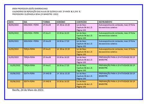 Calendáro De Reposição De Aulas 2º Bimestre 2022 2º Anos Pdf