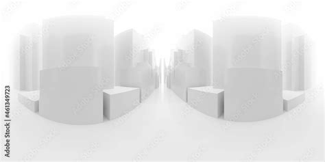 Full 360 Equirectangular Spherical Panorama View Of White Abstract Mock Up Block City Template