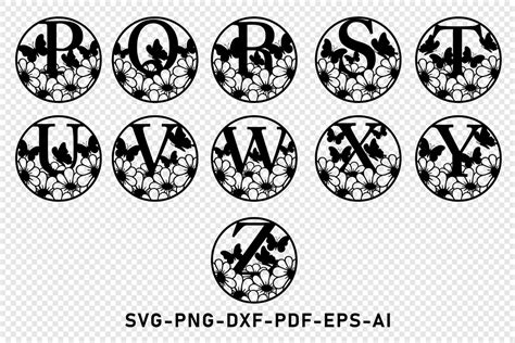 Flowers Monogram Alphabet Letters Set A Z Svg Designs Bundle Round