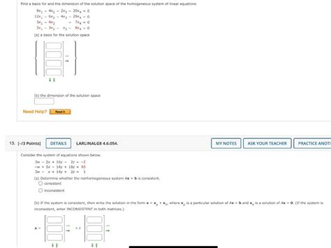 Solved B The Dimension Of The Solution Space Larlinalg8