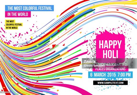 멀티 컬러 스플래시와 흰색 바탕에 스트립 인도 축제 행복 한 Holi 축제에 대 한 크리에이 티브 템플릿 아름 다운 인도 축제 Holi 행복입니다 Dj에 대한 스톡 벡터