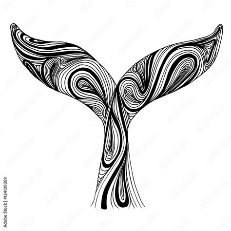 Whale Tail Freehand Sketch Ornament Artistic Vector Illustration For Tattoo T Shirt Print