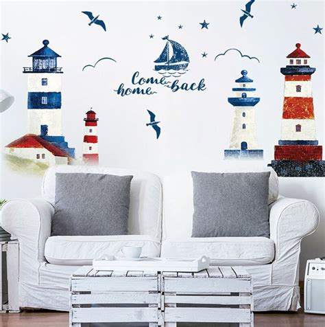 Sea Sailboat Lighthouse Wall Stickers Background D Grandado