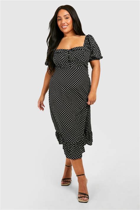 Plus Puff Sleeve Sweetheart Ruffle Hem Dress Boohoo Uk