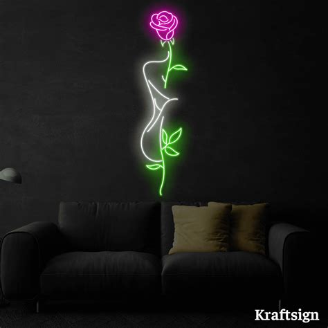 Craftnamesign Body Girl Line Rose Neon Sign Girl Room Decor Rose Led