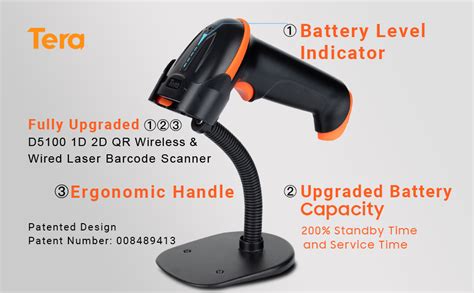 Tera 1d 2d Qr Barcode Scanner Wireless And Wired With Battery Level Indicator