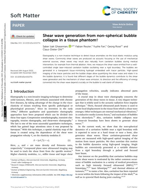 Pdf Shear Wave Generation From Non Spherical Bubble Collapse In A Tissue Phantom