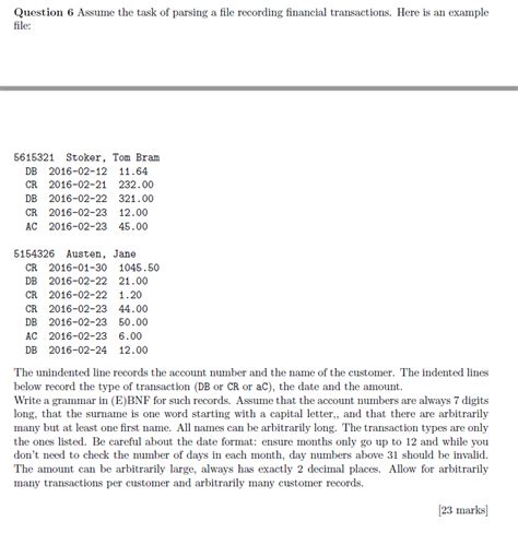 Question 6 Assume The Task Of Parsing A File