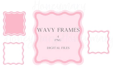 Preppy Wavy Square Frames Wavy Scalloped Pink Png Monogram Frame Etsy