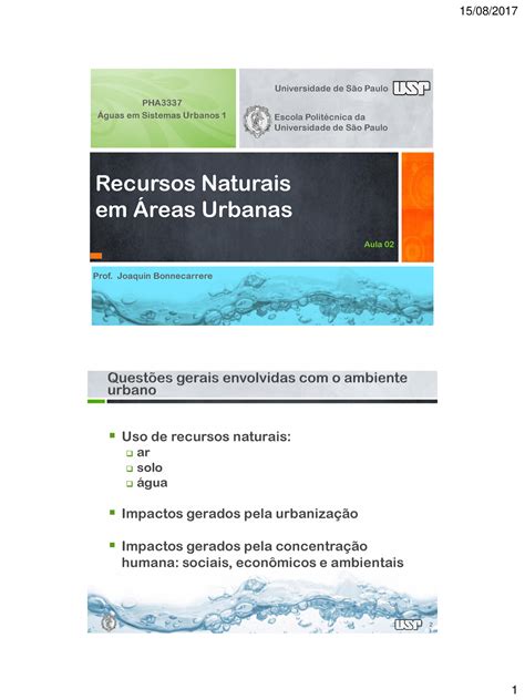 Pha Aula Recursos Naturais Em Reas Urbanas Universidade