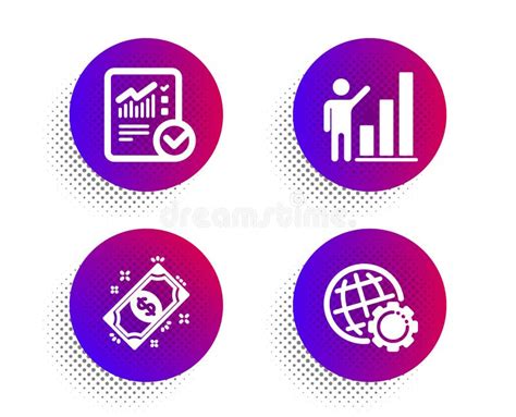 payment graph chart and checked calculation icons set globe sign