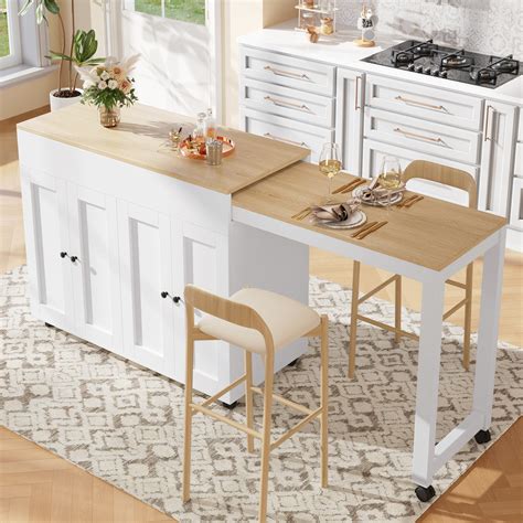 Isla De Cocina Con Mesa De Comedor Y 4 Puertas 118 180 X 50 X 94 Cm