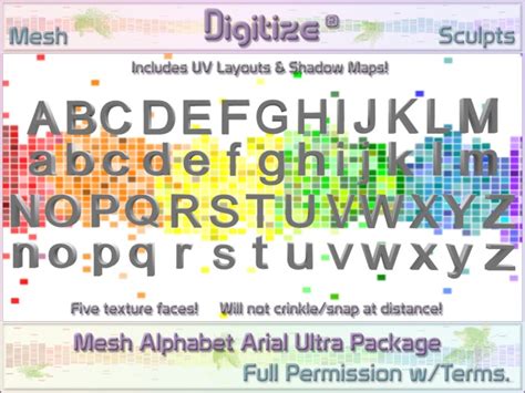 Second Life Marketplace Digitize Mesh Alphabet Arial Ultra Letters