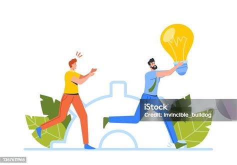 손에 전구와 도망 남자 도둑 또는 해적 도둑질 복사 아이디어 생각 저작권 침해 강도에 대한 스톡 벡터 아트 및 기타 이미지