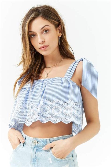 Forever 21 Striped Self Tie Eyelet Crop Top Crop Tops Wear Crop Top