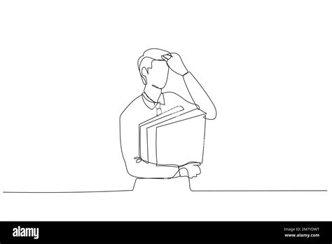 Illustration Of Stress Businessman Having Headache While Holding Folder Of Document Single Line