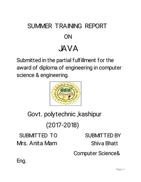 Summer Training Report On Java Pdf