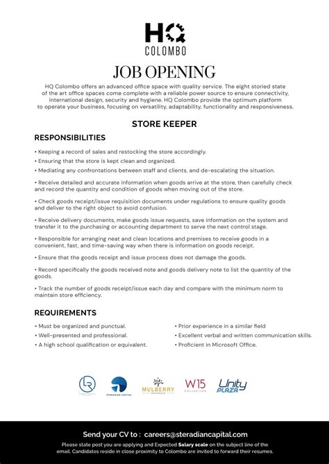 dilini de silva on linkedin vacancy for store keeper