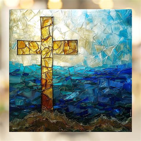 Fused Glass Cross Stained Glass Window Cling Christian Faith Art