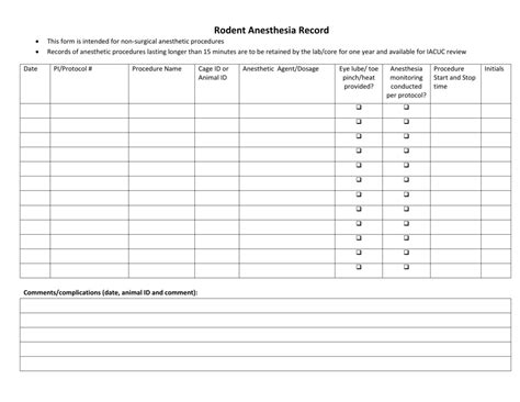 Printable Veterinary Anesthesia Monitoring Sheet Plan Your Year Easily