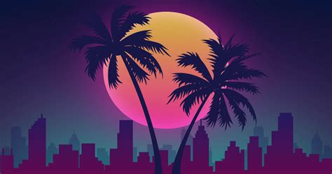Retrowave Vj Videogame Landscape Neon Lights Background Retro