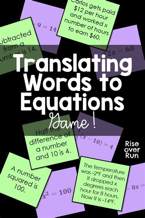 Writing Equations For Word Problems Game Cards Word Problems Math
