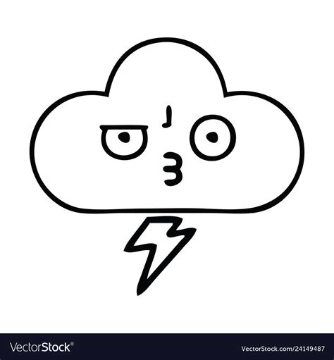 Line Drawing Cartoon Thunder Cloud Royalty Free Vector Image