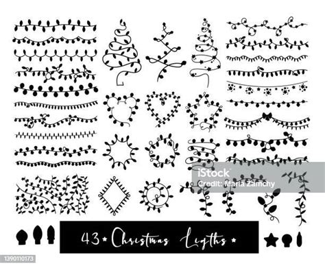 크리스마스 조명 고립 된 클립 아트 번들 크리스마스 화환 세트 재미있는 조명 문자열 핑크 블루 레드 세트 인쇄 가능한 새해 장식 0명에 대한 스톡 벡터 아트 및 기타 이미지