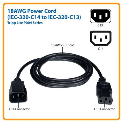 Tripp Lite Standard Computer Power Extension Cord 10a 18awg Iec 320 C14 To Iec 320