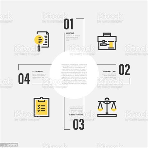 인포그래픽 디자인 템플릿입니다 4가지 옵션 또는 단계가 있는 회사 법 감사 표준 관리 아이콘 0명에 대한 스톡 벡터 아트 및