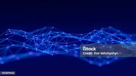 디지털 동적 웨이브 점과 선이 있는 추상적인 미래지향적인 파란색 배경 빅 데이터 시각화 3d 렌더링 3차원 형태에 대한 스톡