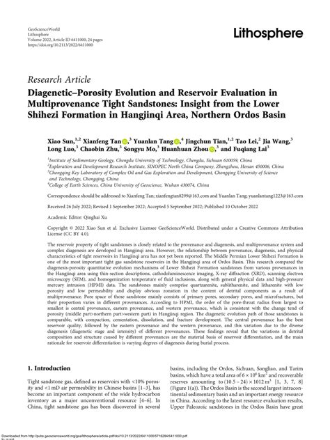 Pdf Diageneticporosity Evolution And Reservoir Evaluation In Multiprovenance Tight Sandstones