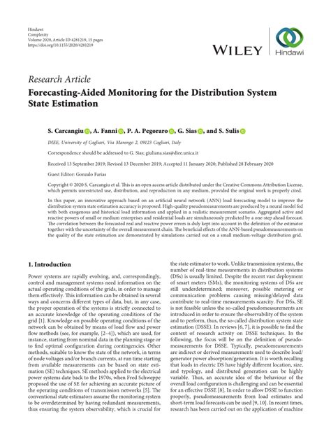 Pdf Forecasting Aided Monitoring For The Distribution System State