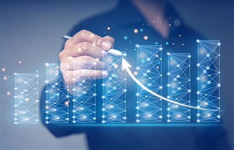 사업가는 목표 분석 차트 및 그래프 성장하는 세계 경제의 개발 및 성장을 설정하고 대기업 평가를 기반으로 목표를 설정합니다