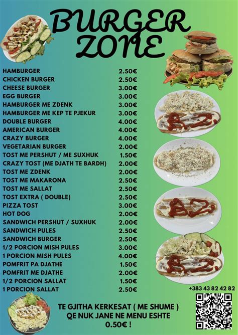 Speisekarte Von Burger Zone Restaurant Prizren